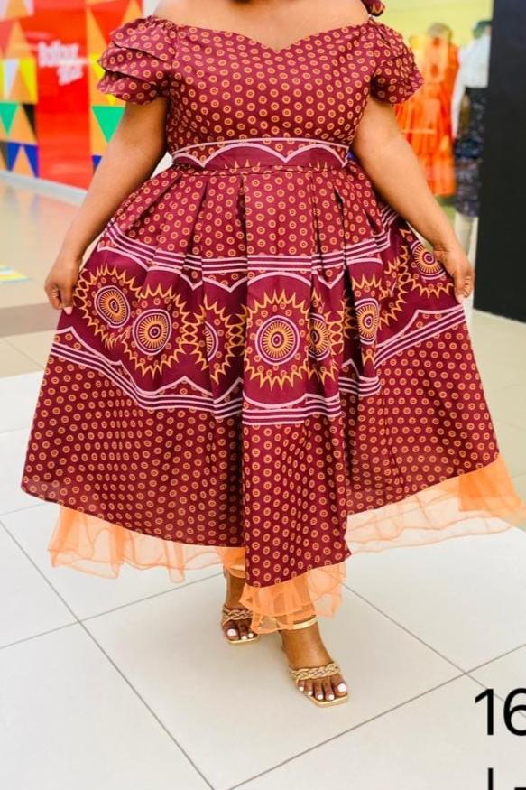 Ladies Traditional Shweshwe Dress With Lace Details,Belt and Doek~Maro ...