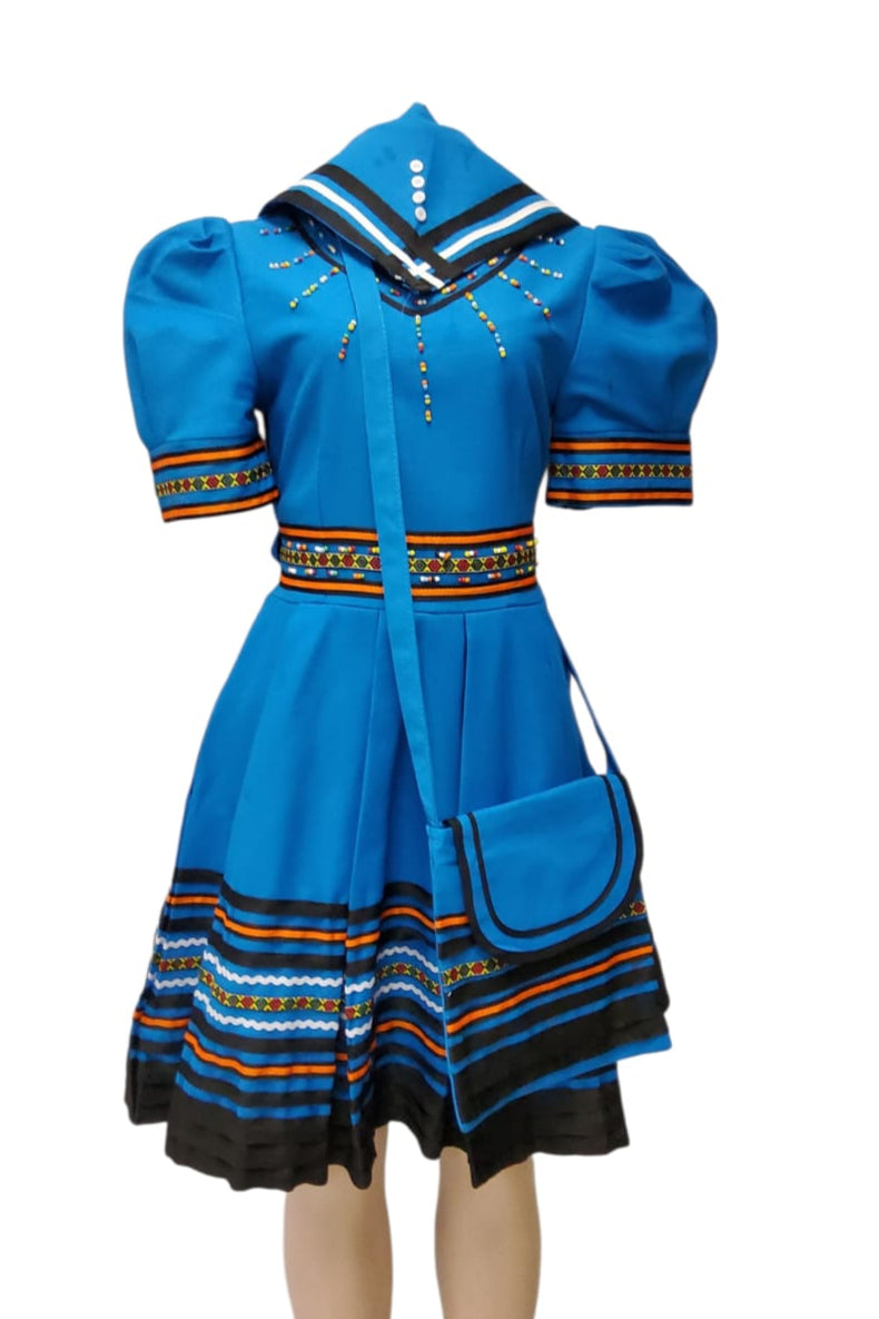 Ladies Traditional Dress Bag And Doek -Blue – ZE Africa