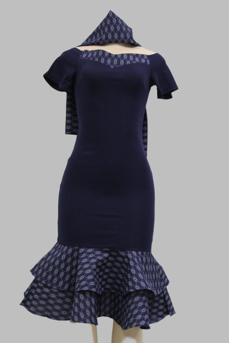 Ladies Off Shoulder Traditional Dress~ Navy – ZE Africa